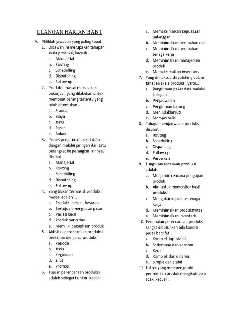 Ulangan Harian Pkwu Bab 1 | PDF
