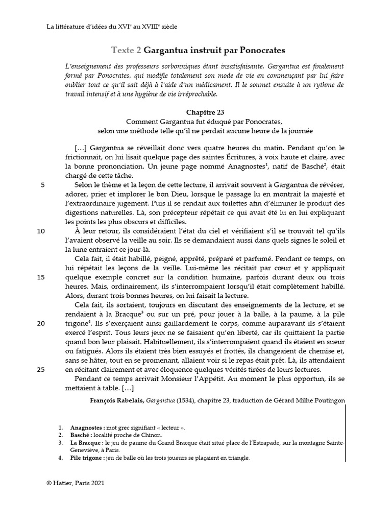 Texte 2 Gargantua éducation 2 | PDF