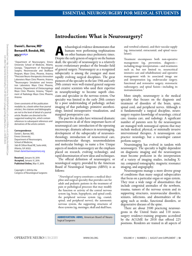 Introduction: What Is Neurosurgery?: Essential Neurosurgery For Medical ...