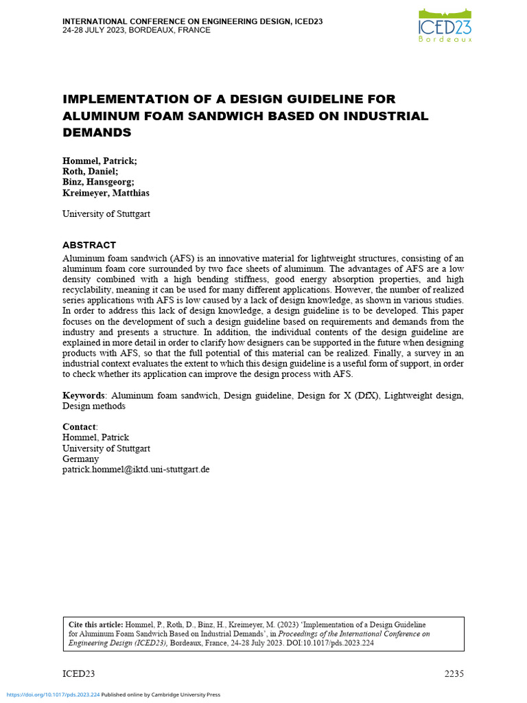 Design Guideline for Aluminum Foam Sandwich | PDF | Simulation | Evaluation