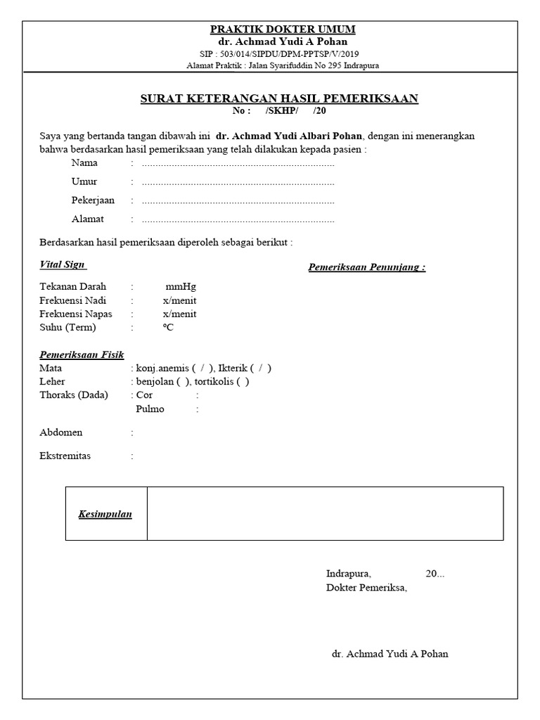 SURAT KETERANGAN Hasil Pemeriksaan | PDF