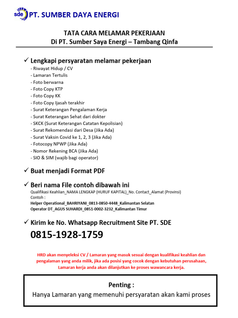 Tata Cara Melamar Pekerjaan Di Pt Sde Pdf Karier Perkembangan