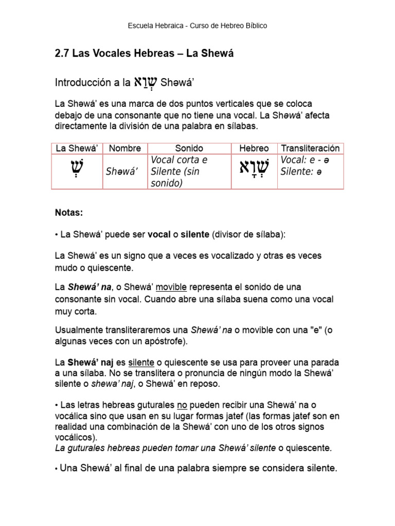 2.7 Vocales - La Shewa | PDF | Vocal | Lenguaje hebreo