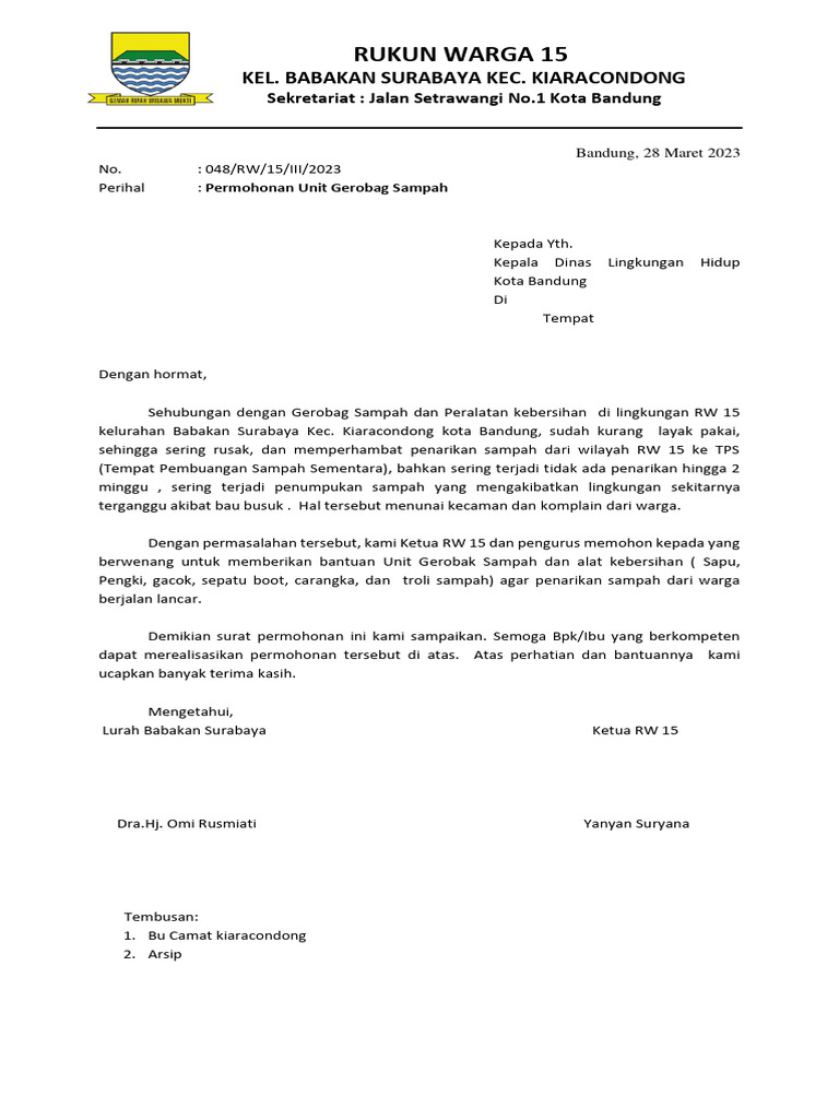 Permohonan Unit Gerobak Sampah | PDF Permohonan Unit Gerobak Sampah | PDF