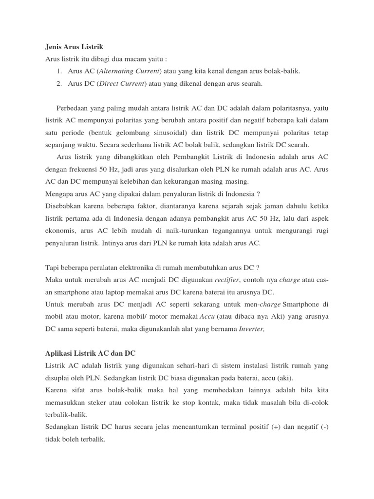 Arus Listrik AC dan DC: Penjelasan Dasar | PDF