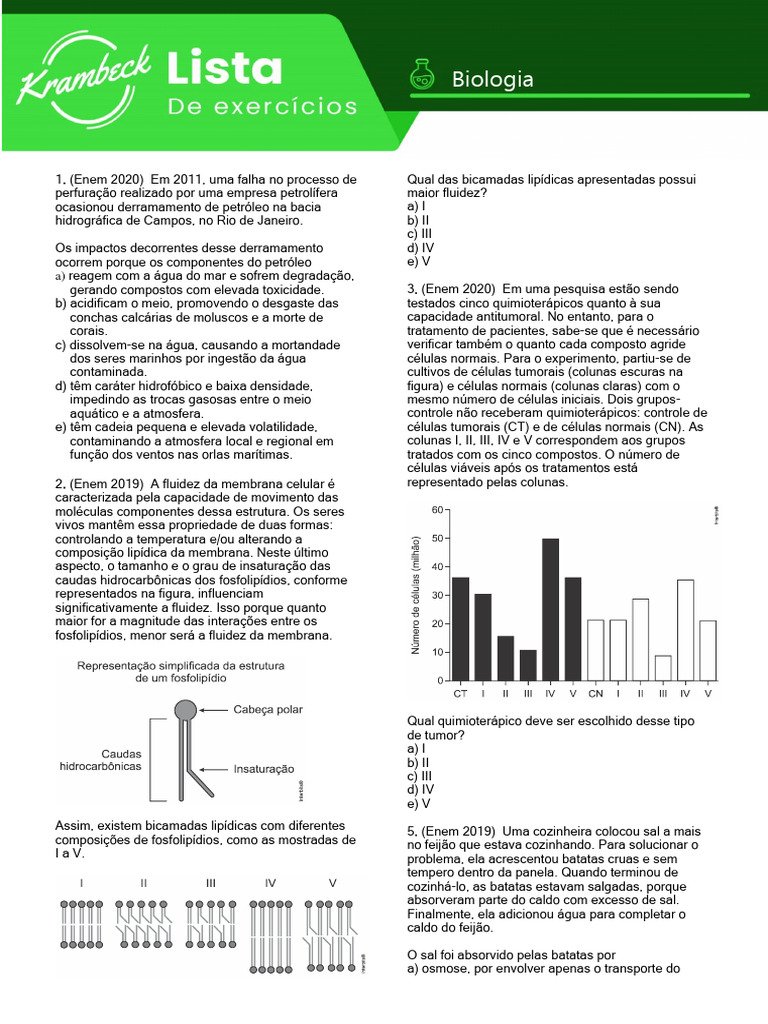 Lista de Exercicios - Citologia - EnEM | PDF | Mitocôndria | Célula ...