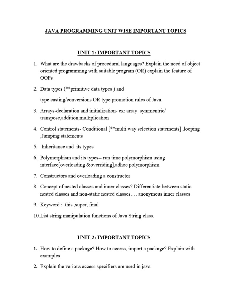 Java Imp Pdf Class Computer Programming Java Programming Language 