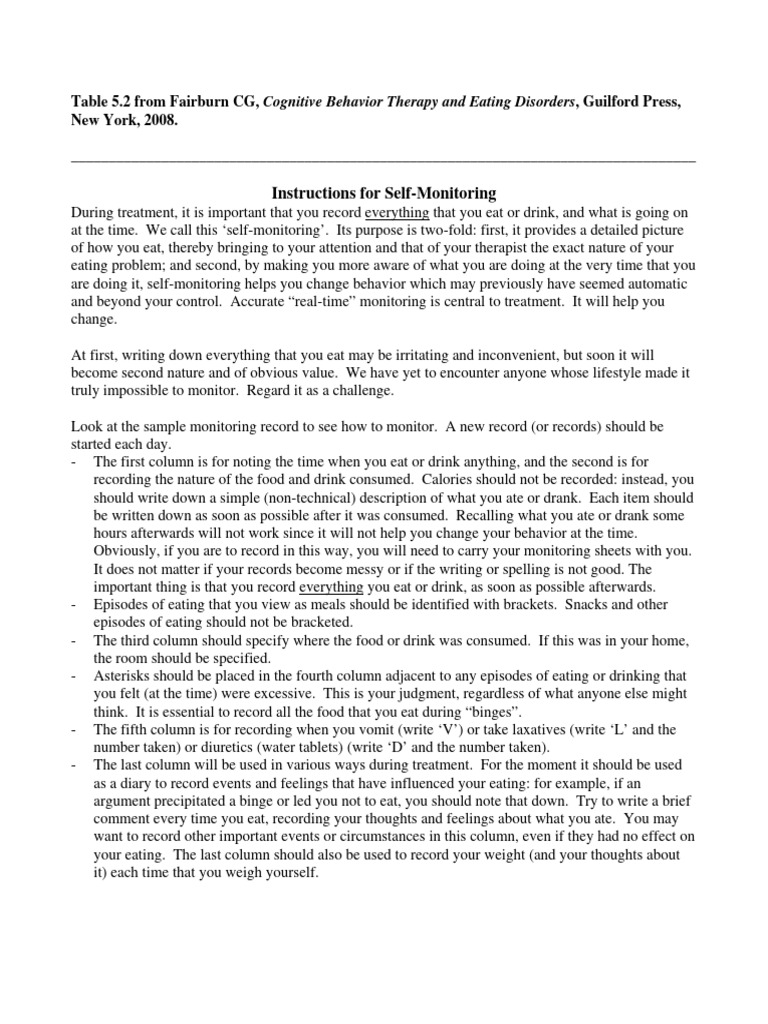 T5.2 Instructions For Self-Monitoring | PDF | Eating | Psychology