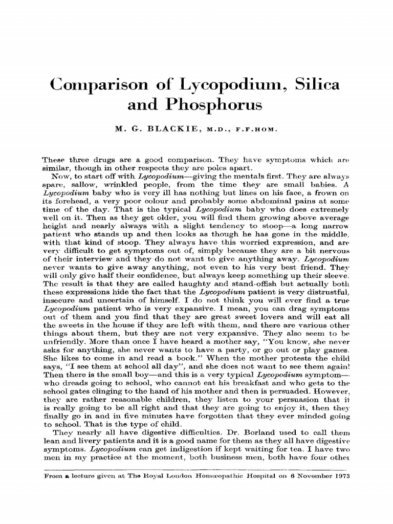 Comparison of Lycopodium, and Phosphorus Silica: Lycopodium - Giving Lycopodium Lycopodium | PDF ...