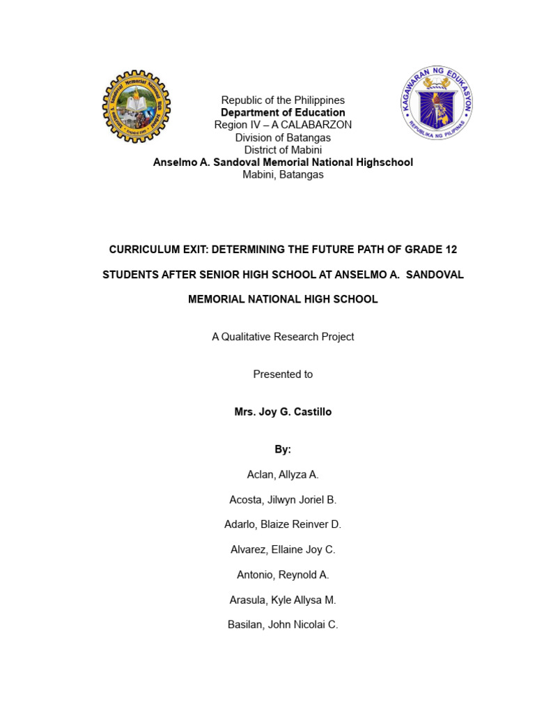 CURRICULUM EXIT: DETERMINING THE FUTURE PATH OF GRADE 12 STUDENTS AFTER ...