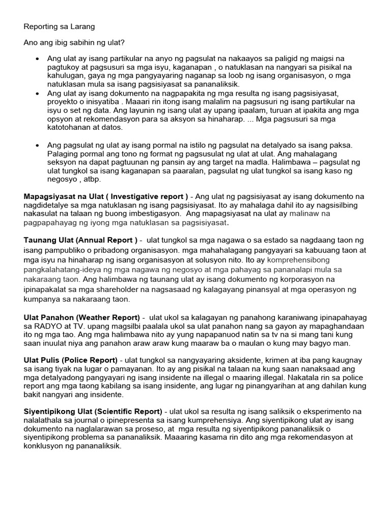 Reporting Sa Larang | PDF