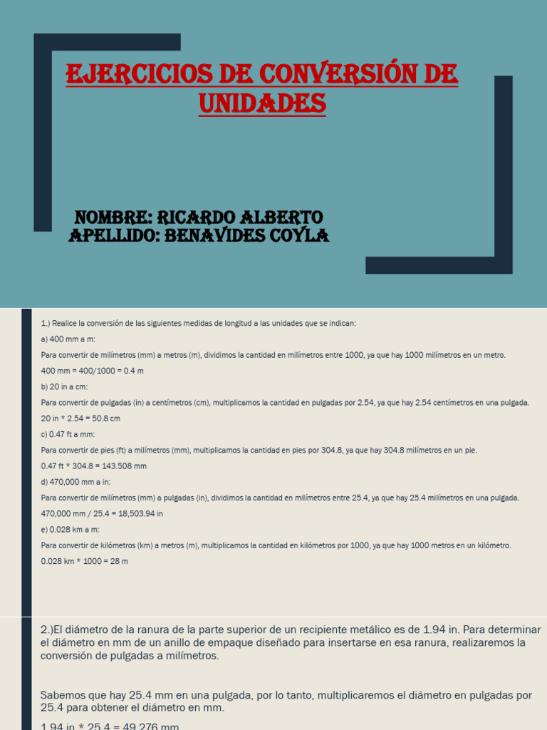 Ejercicios de Conversión de Unidades... | PDF