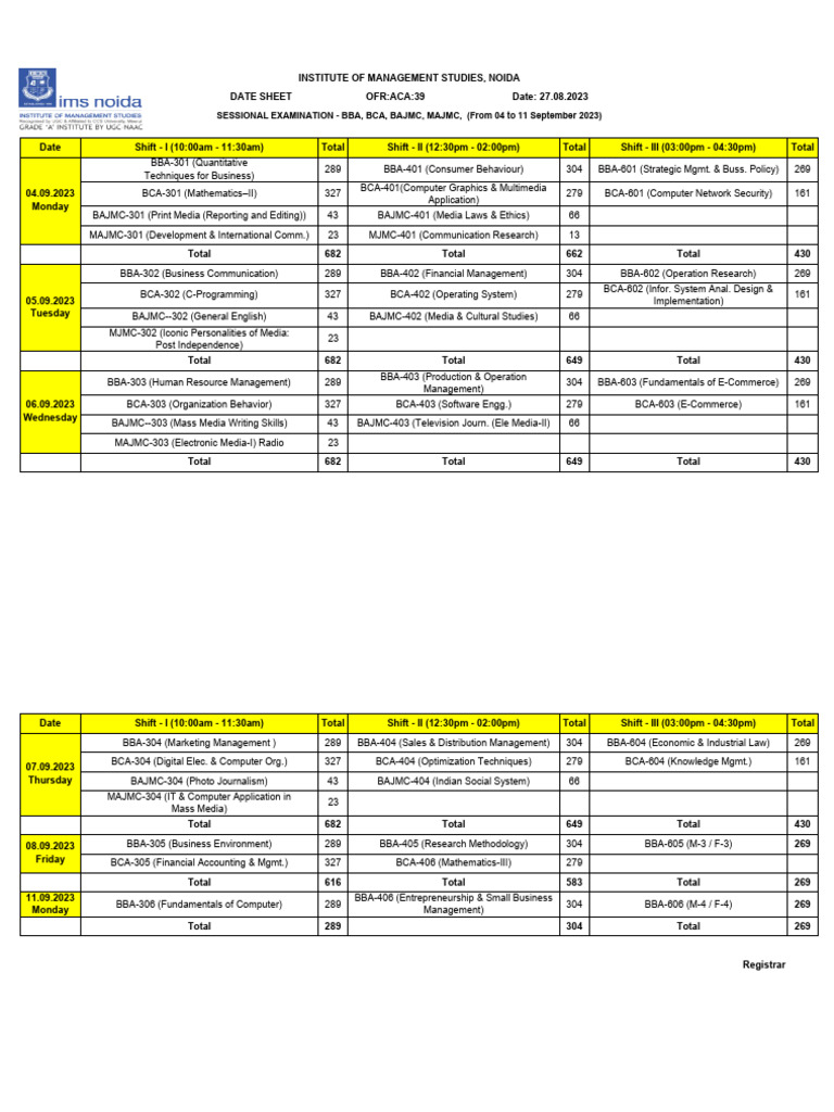 Datesheet Ims September | PDF | Communication | Computing