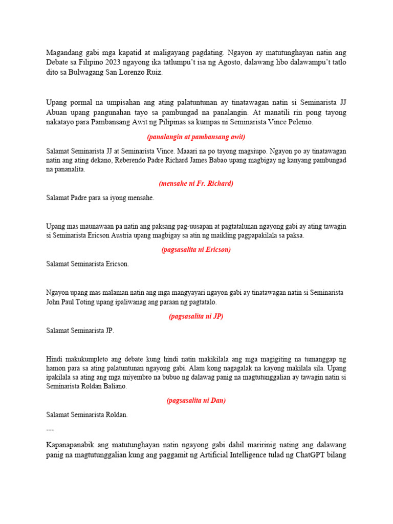 Debate Moderator | PDF