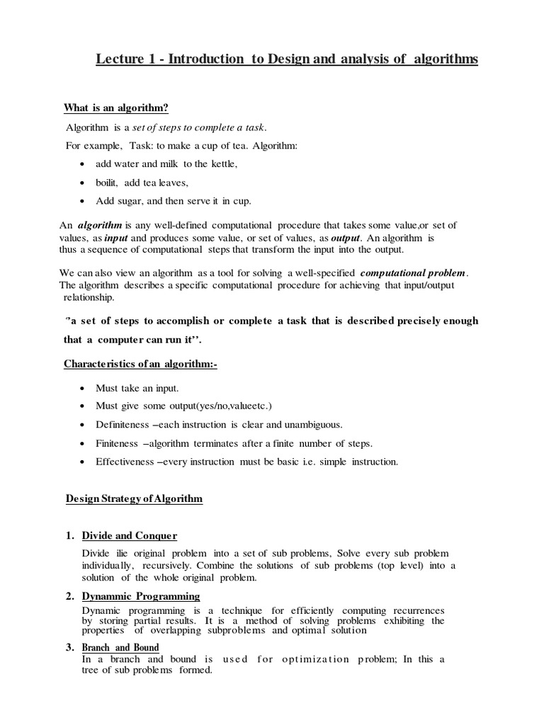 Algo Unit-1 Notes | PDF | Teaching Methods & Materials | Science ...
