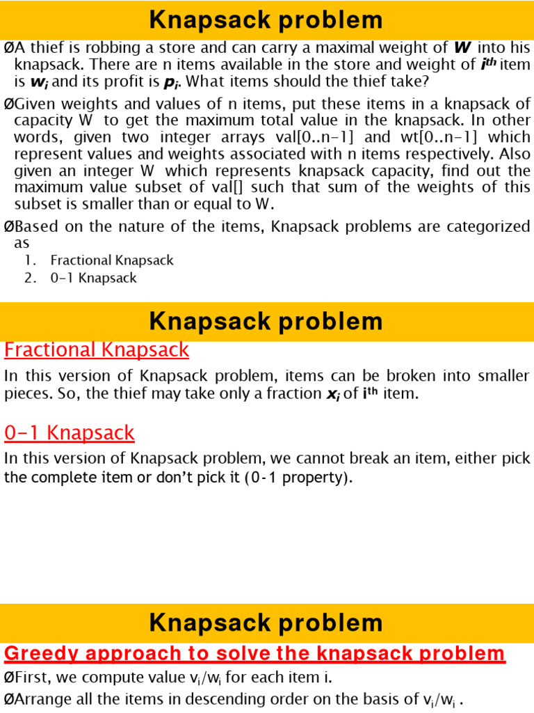 Unit 4-Fractional - Knapsack Problem | Download Free PDF | Algorithms And Data Structures ...