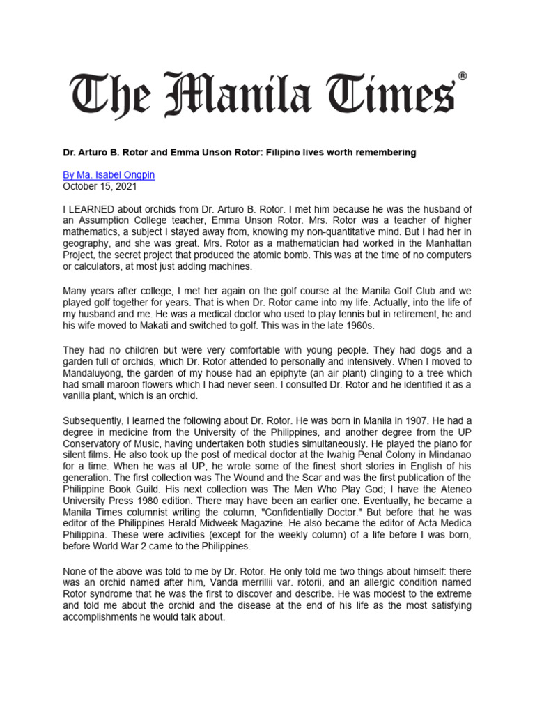 Dr. Arturo B. Rotor | PDF