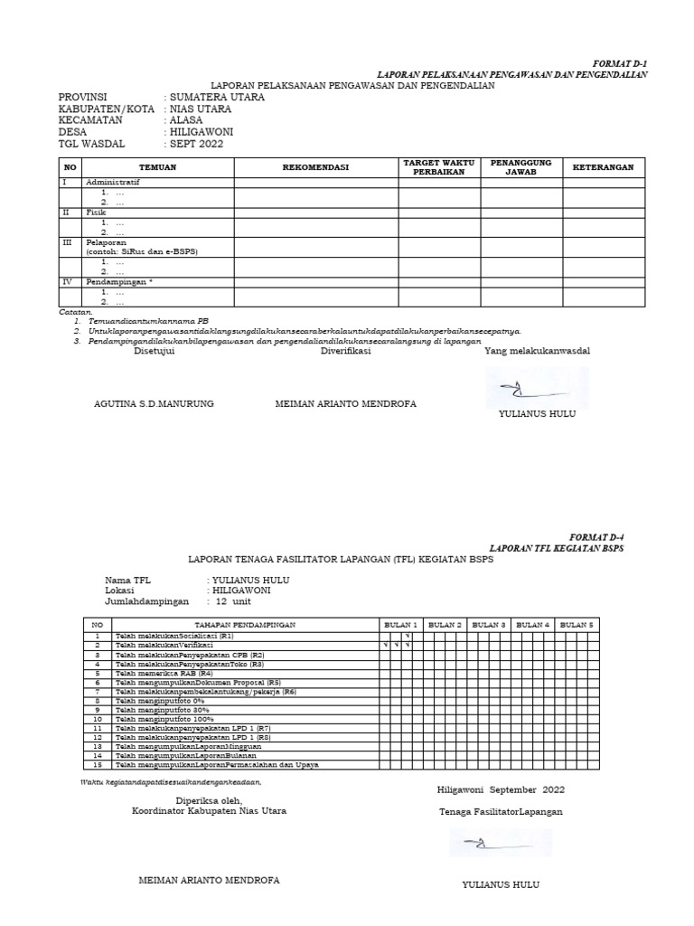 FORM B1 LAP TFL Desa Hiligawoni | PDF