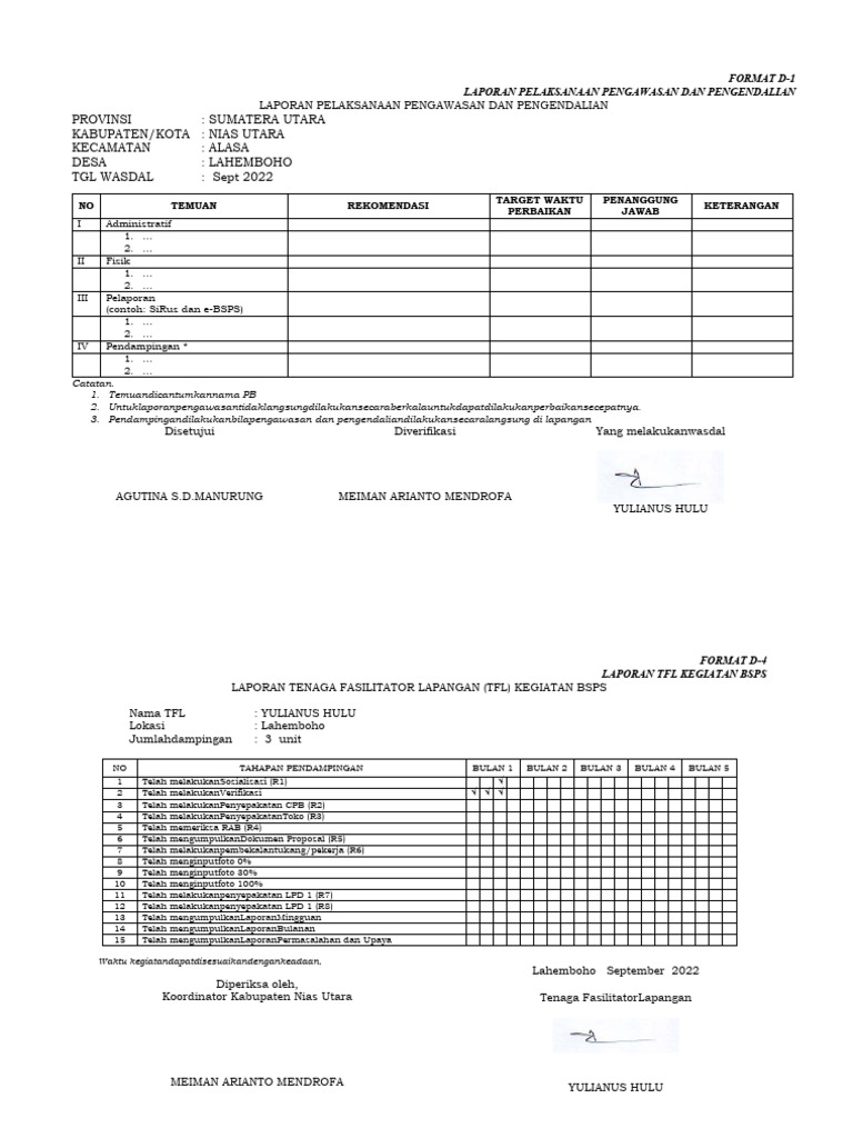 FORM B1 LAP TFL - Desa Lahemboho | PDF