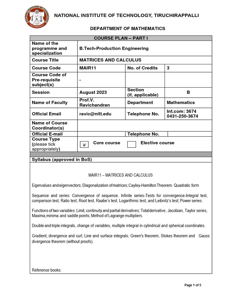 MAIR11 Calculus and Matrices Sec B | PDF | Eigenvalues And Eigenvectors | Integral
