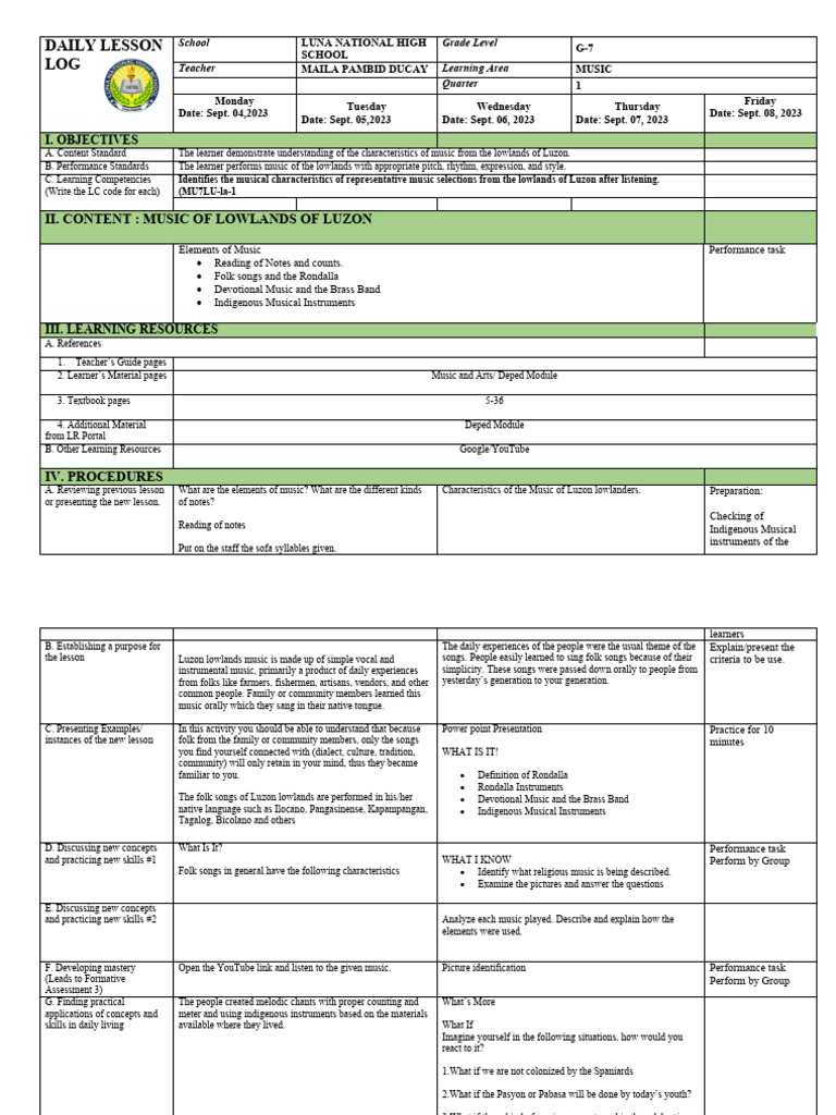 q1 w2 Daily Lesson Log Template | PDF | Learning | Cognition