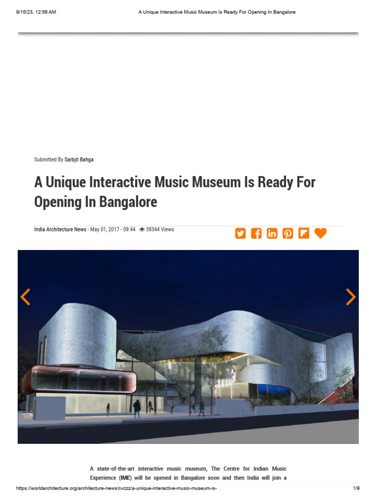 A Unique Interactive Music Museum Is Ready For Opening In Bangalore | PDF