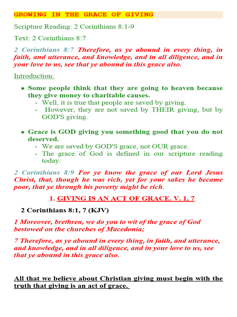 Growing in The Grace of Giving | PDF