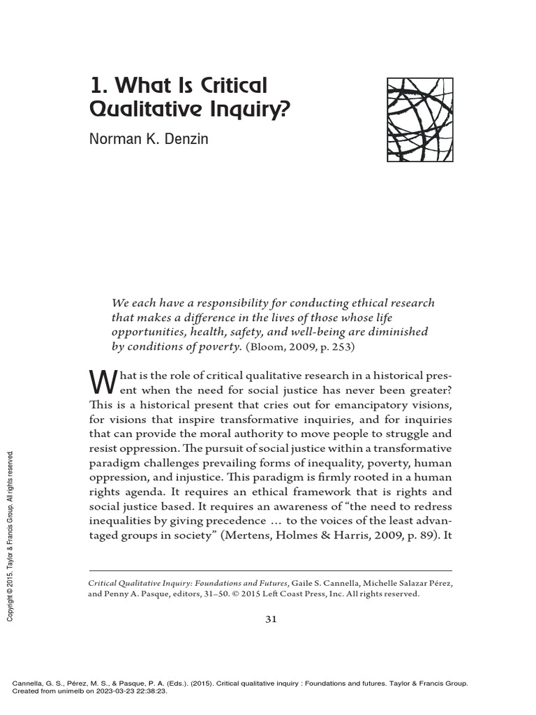 Critical Qualitative Inquiry Foundations And Futur Section I Foundations Of Critical