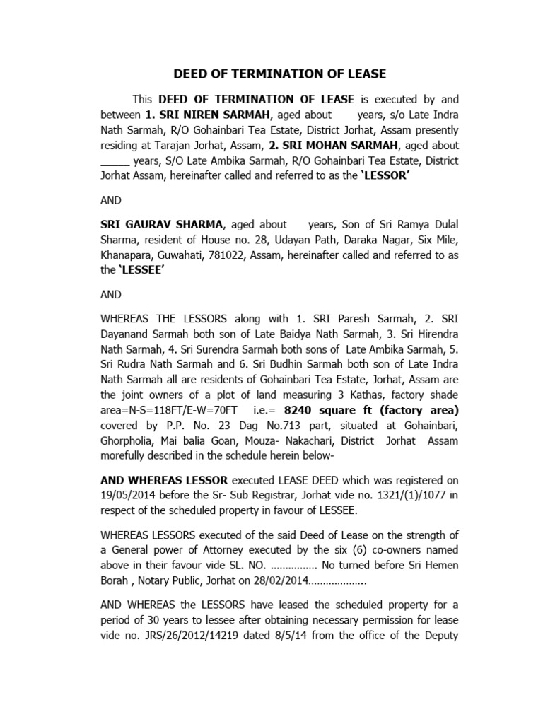 Deed of Termination of Lease | PDF | Lease | Document