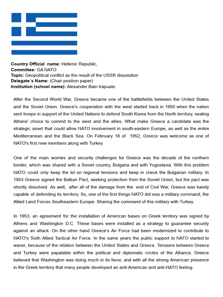 Greece Position Paper - GA NATO | PDF