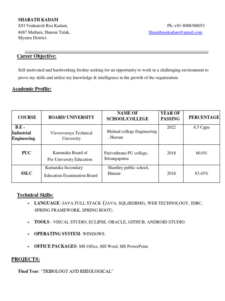 Sharath Kadam CV | PDF | Spring Framework | Computing
