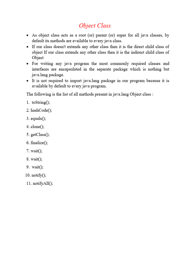 21object Class Pdf Class Computer Programming Method Computer Programming 
