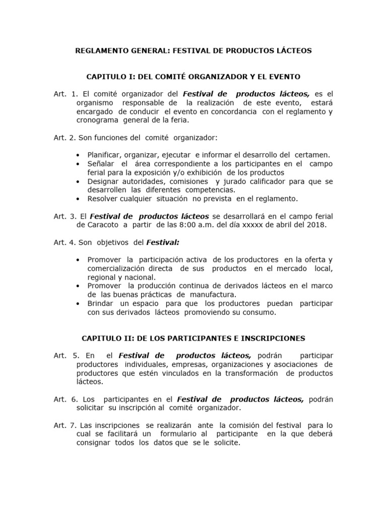Reglamento General | PDF | Leche | Queso
