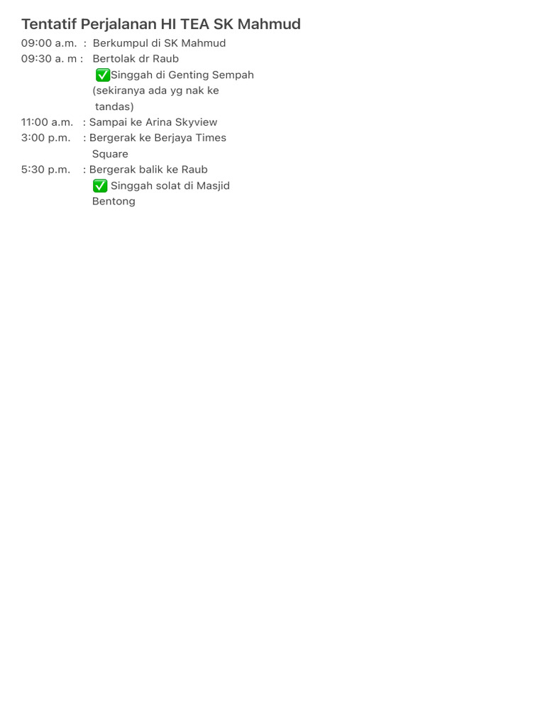 Tentatif Perjalanan HI TEA SK Mahmud | PDF
