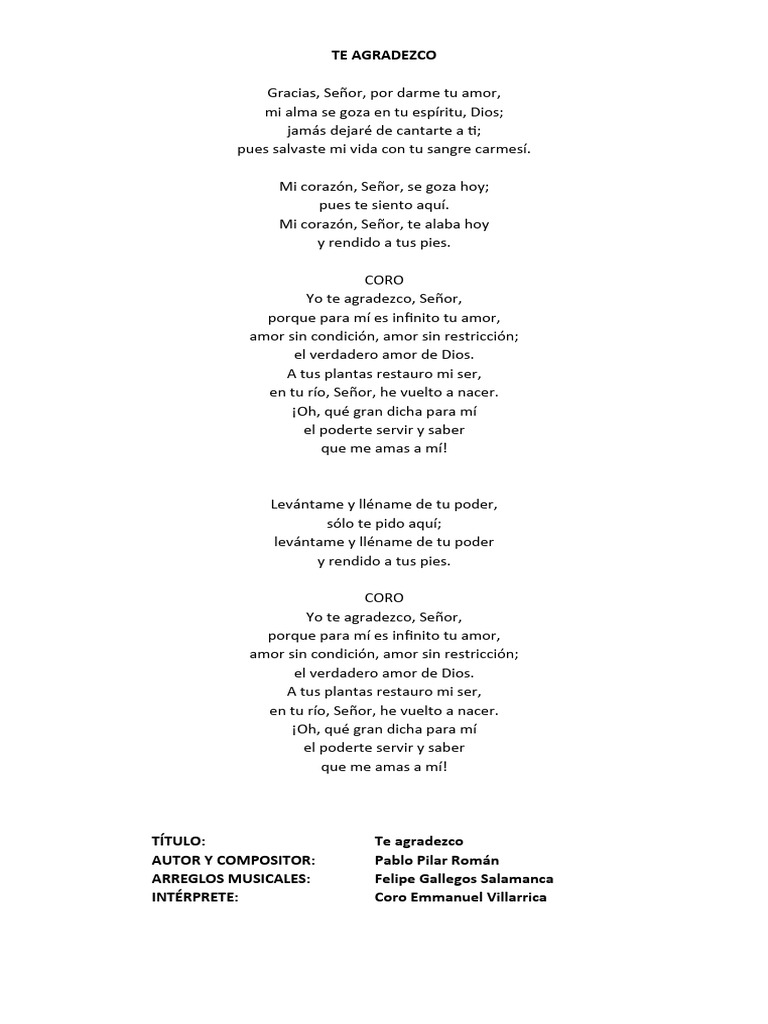 Letra TE AGRADEZCO | PDF