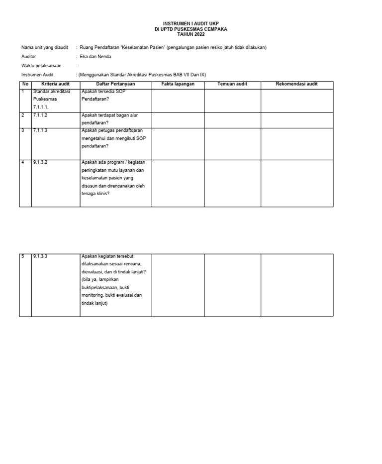 Audit UKP Puskesmas Cempaka 2022 | PDF