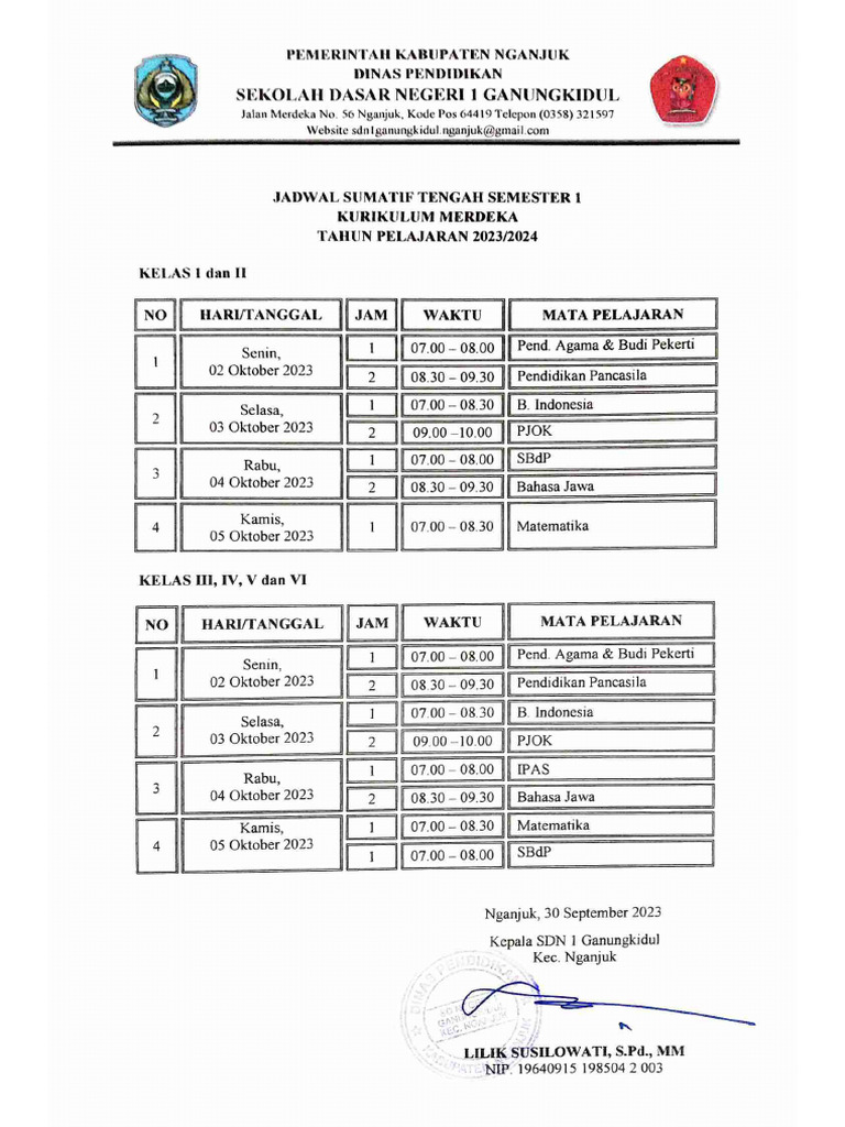 Jadwal Sas 1 TH 2023 - 2024 | PDF