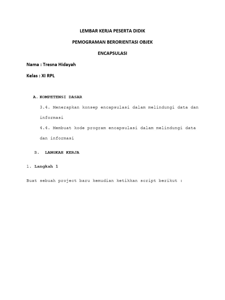 Lembar Kerja Peserta Didik Pbo Encapsulasi | PDF Lembar Kerja Peserta Didik Pbo Encapsulasi | PDF