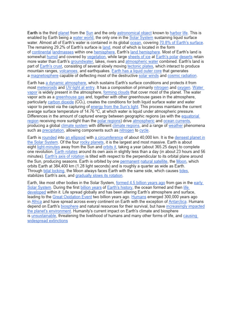 Earth's Unique Life-Sustaining Features | PDF