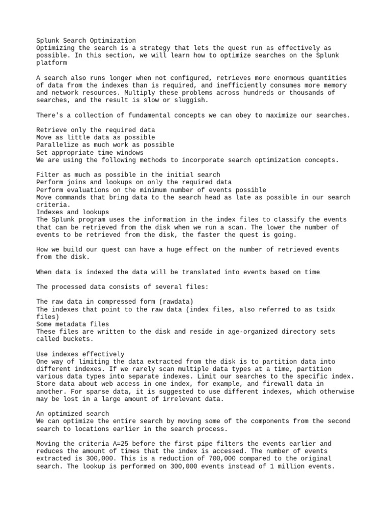 Splunk Search Optimization | PDF