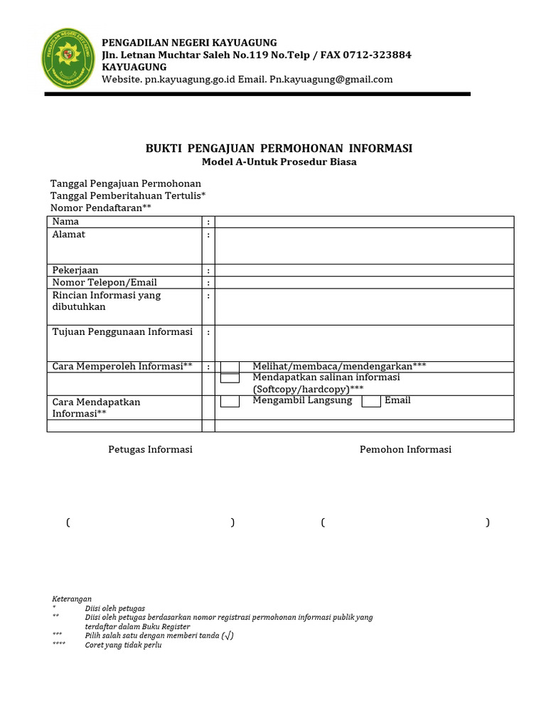 Formulir Permohonan Informasi Prosedur Biasa | PDF