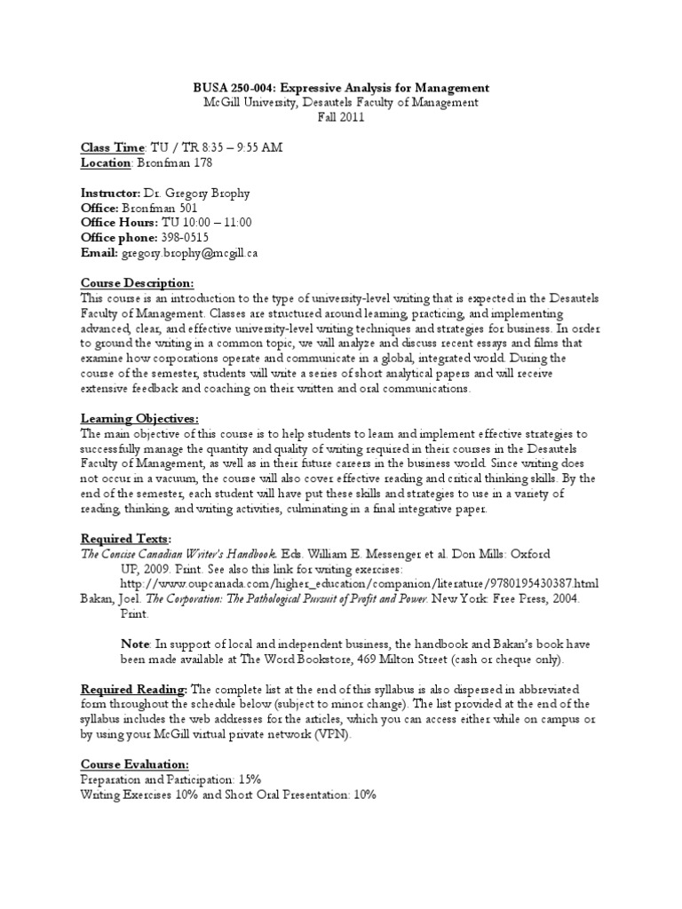 BUSA 250 Syllabus | PDF | Academic Integrity | World Wide Web