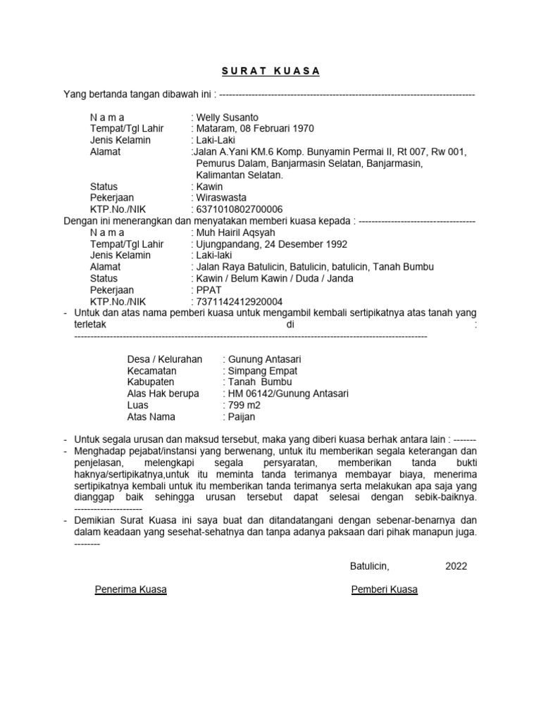 Surat Kuasa Roya | PDF