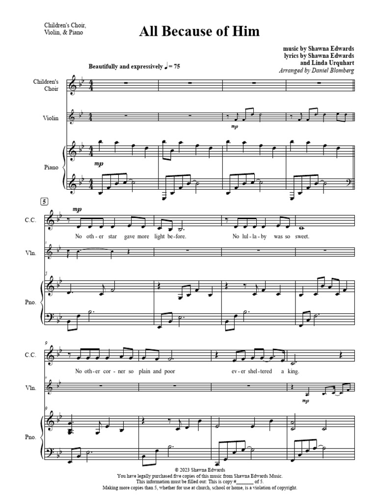 All Because of Him (Children's Choir Violin Piano) Bundle | PDF