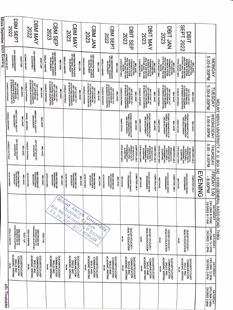 September December 2023 Evening Teaching Timetable Pdf Algorithms