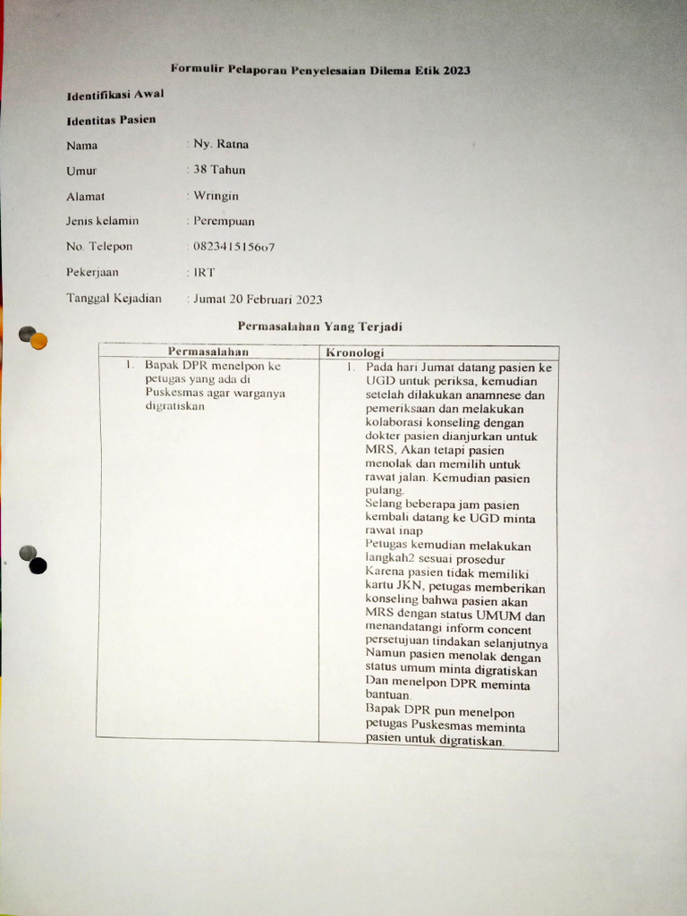 Formulir Pelaporan Dilema Etik | PDF