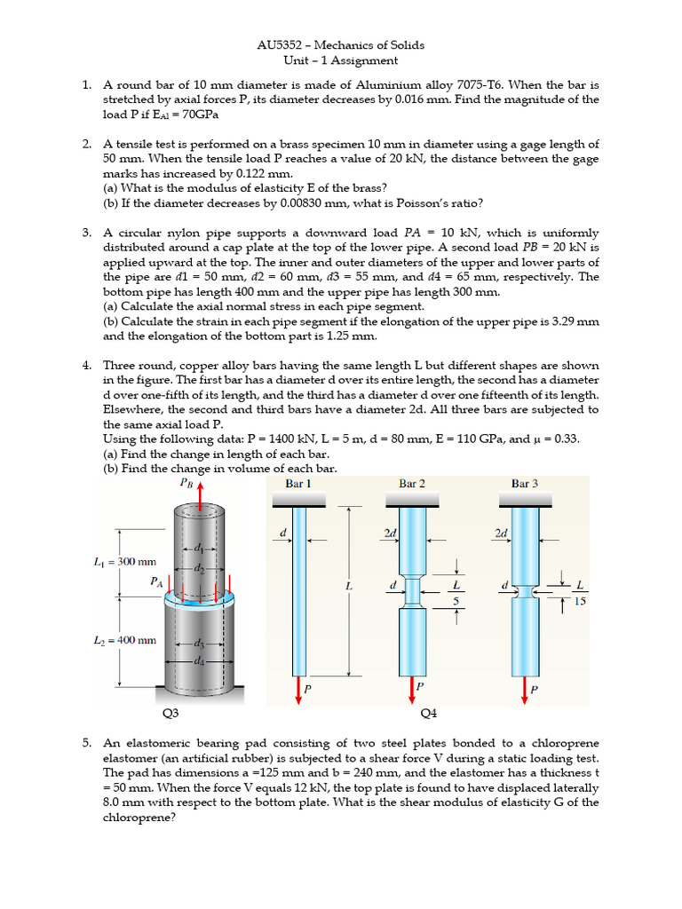 Mechanics of Solid Problems On Stress and Strain | PDF | Young's ...