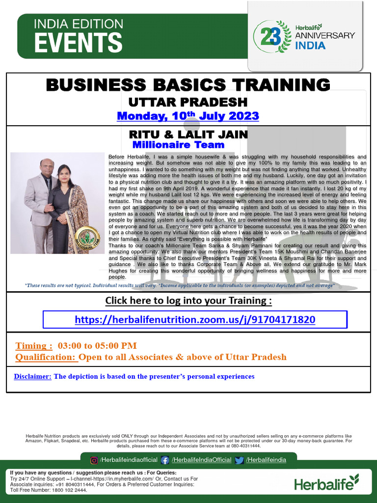 Business Basics Training - U.P 10th July 2023 - MT Ritu & Lalit Jain (Event Link Updated) | PDF
