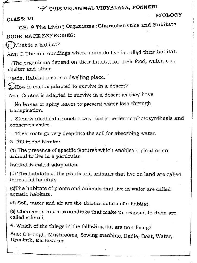 Biology- Living Organisms and their Habitat (NCERT Solutions) | PDF
