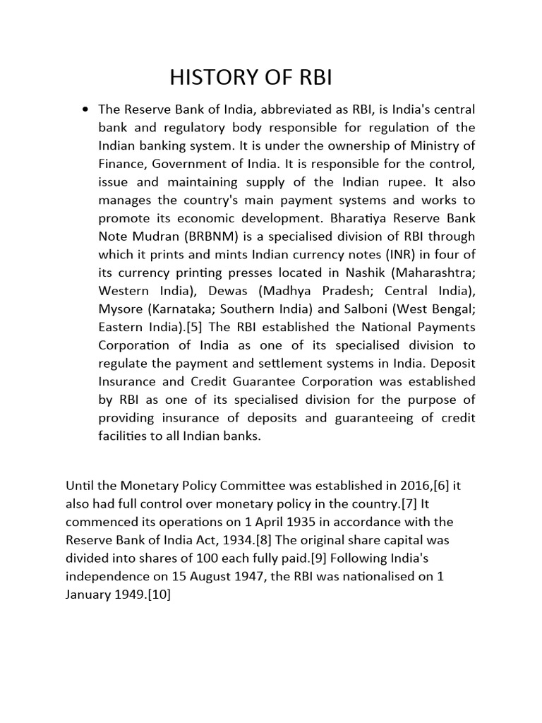History of Rbi | PDF | Reserve Bank Of India | Economies